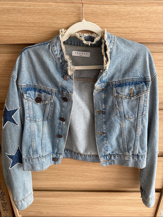 Sandro | Jackets & Coats | Sandro Light Blue Distressed Denim Jacket ...